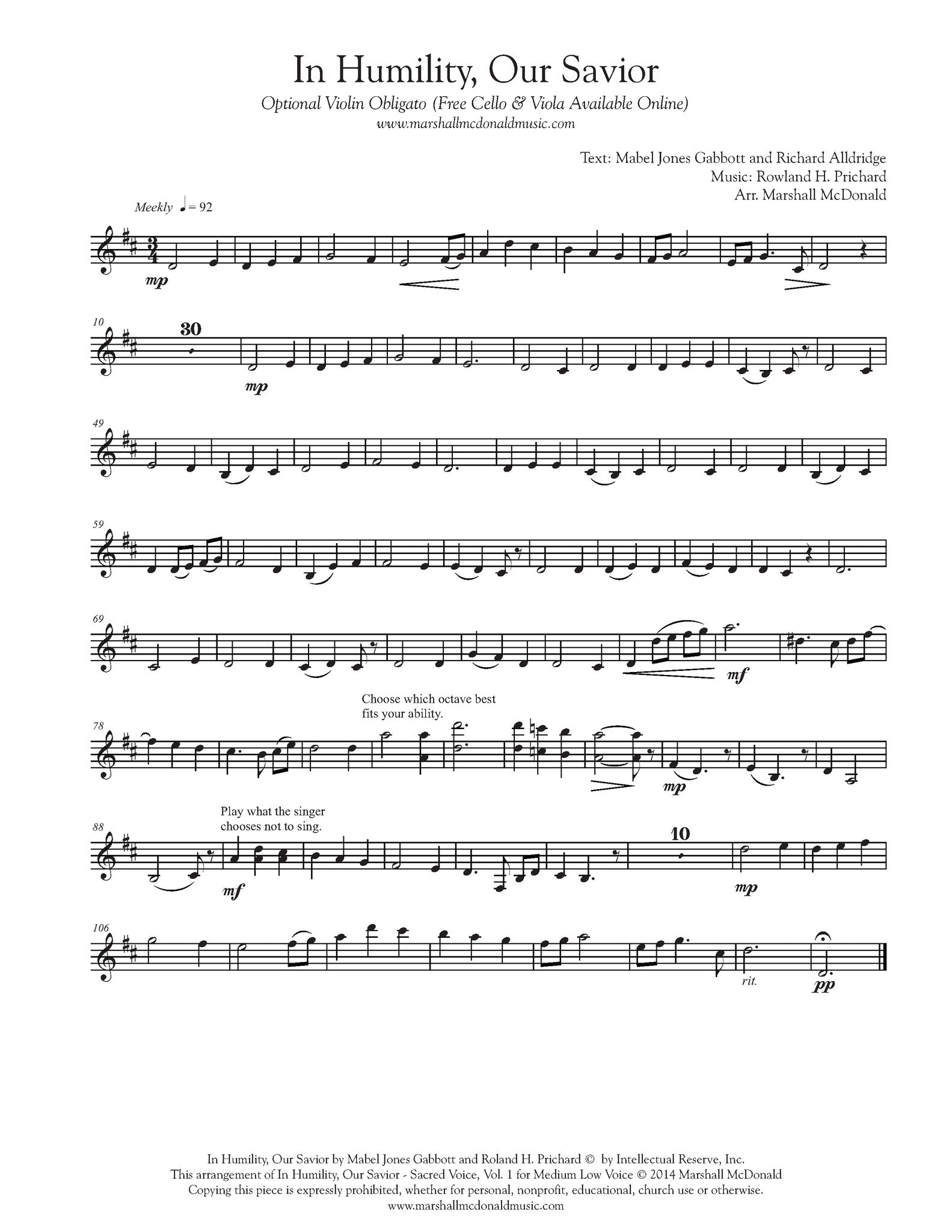 In Humility, Our Savior (vocal sheet music) - Marshall McDonald Music