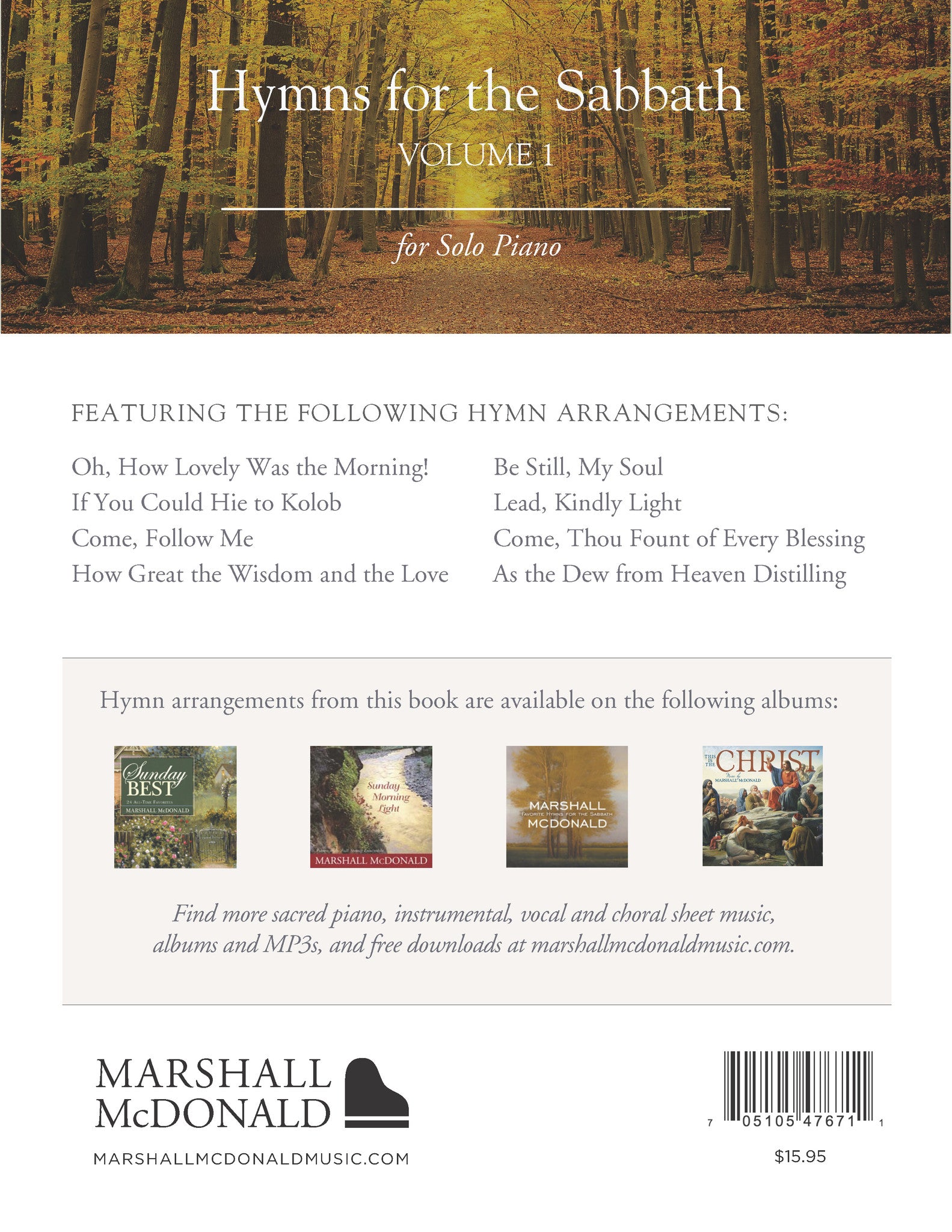 Piano sheet music book of LDS hymn arrangements - Marshall McDonald Music